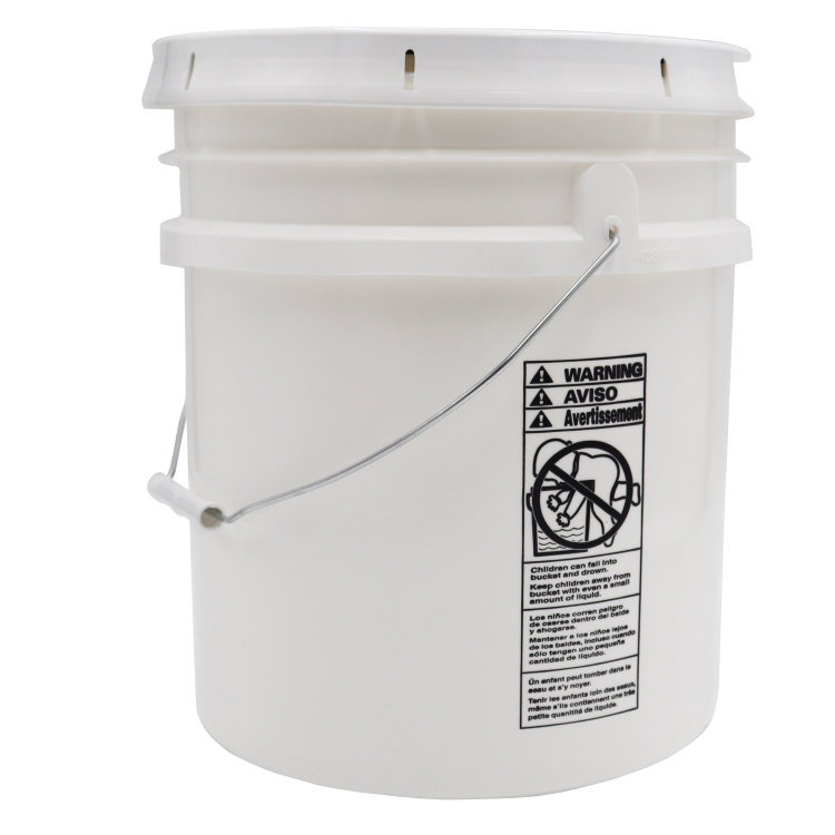 5 Gallon White HDPE Plastic Straight Side Pail, Plain Tear Tab Cover ...