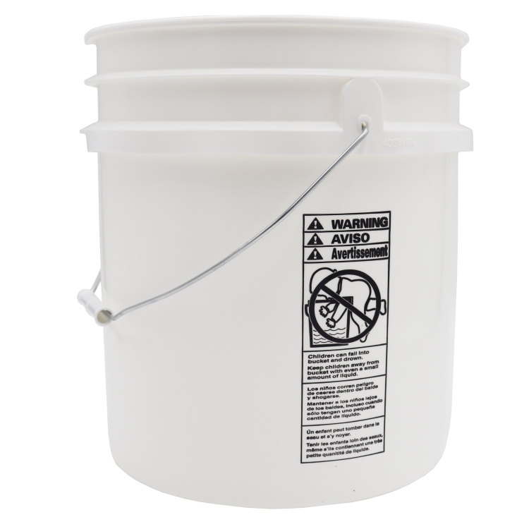 5 Gallon White HDPE Plastic Straight Side Pail, Plain Tear Tab Cover ...