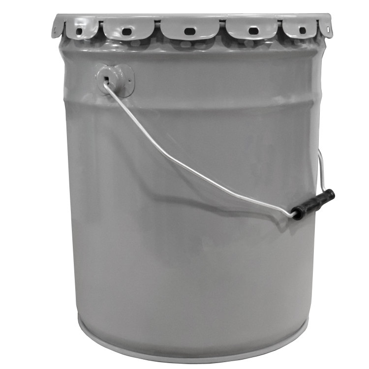 5 Gallon Gray Steel Open Head Steel Pail, Red Phenolic, Lug Cover, Flow ...