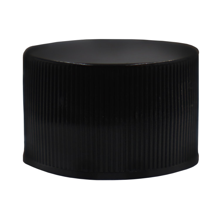 28 mm, 28-410 Black Ribbed, Smooth Top, PP Plastic Cap w/ F217 Liner ...