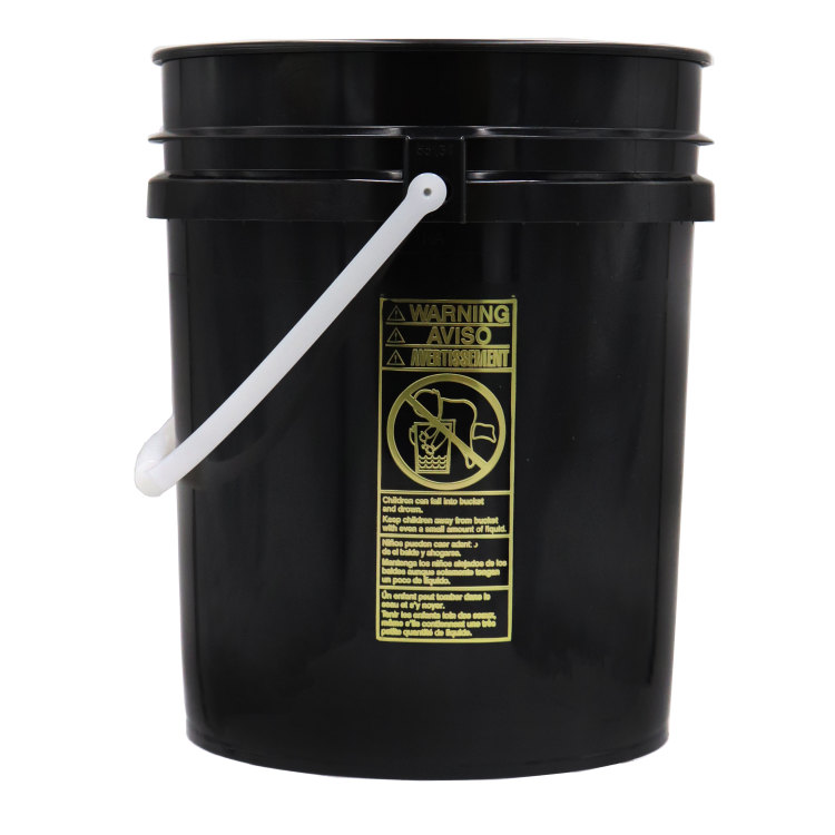 5 Gallon Black Regrind HDPE Plastic Open Head Pail, w/ Plastic Handle ...