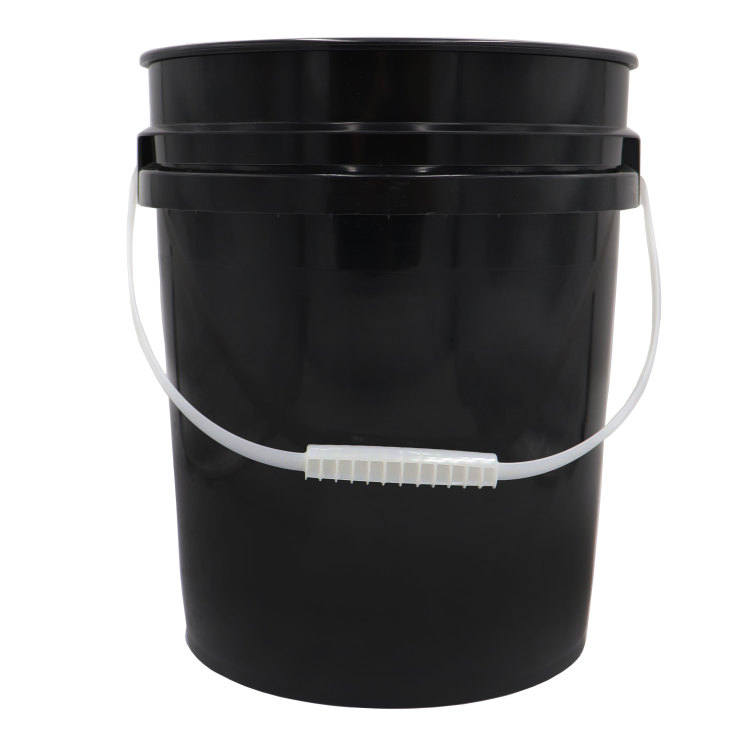 5 Gallon Black Regrind HDPE Plastic Open Head Pail, w/ Plastic Handle ...