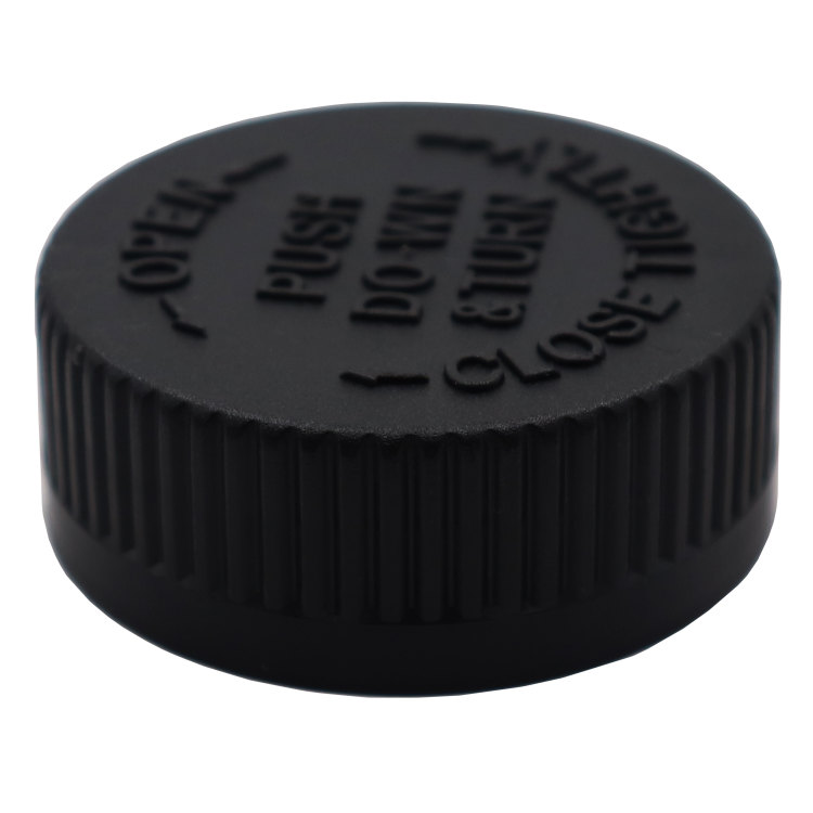 38 mm, 38-400 Black PP Plastic Child Resistant Cap w/ Heat Seal Liner ...