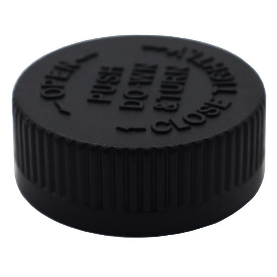 38 mm, 38-400 Black PP Plastic Child Resistant Cap w/ Heat Seal Liner ...