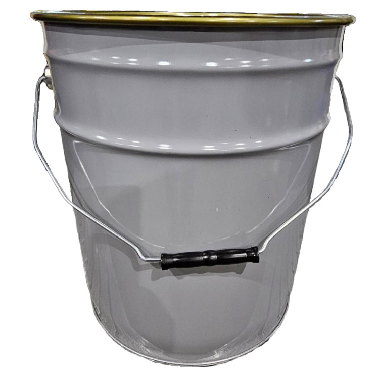 5 Gallon Gray Steel Open Head Pail, Double Bead, Gold Phenolic Lining ...
