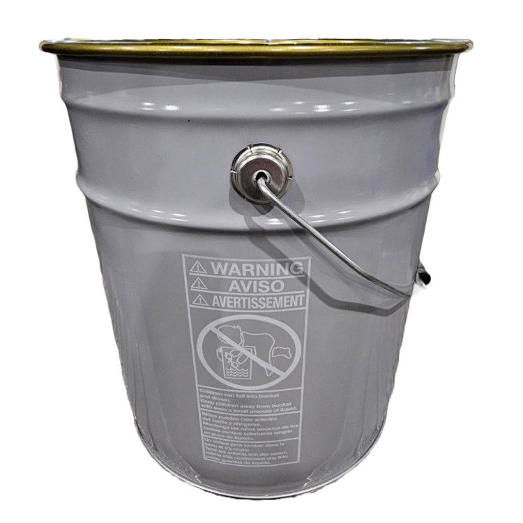 5 Gallon Gray Steel Open Head Pail, Double Bead, Gold Phenolic Lining ...
