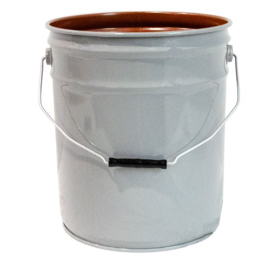 5 Gallon Gray Steel Open Head Pail, Red Phenolic Lining, 3" Double Bead ...
