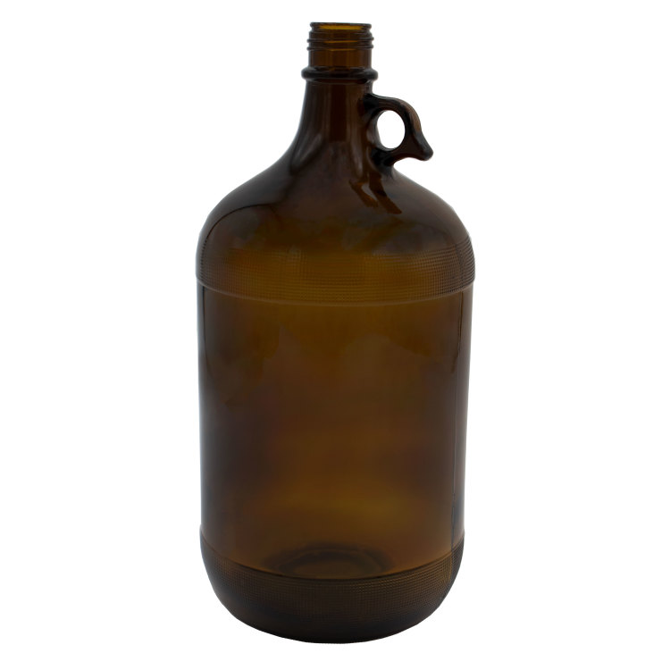 4 Liter Round Amber Glass Bottle, 38mm 38-439. Pipeline Packaging