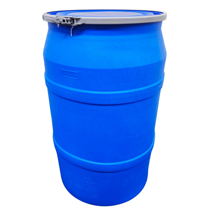 55 Gallon Blue HDPE Plastic Open Head Drum, w/ Blue Cover, No Fittings, Lever Lock Ring, w/ Neck ...